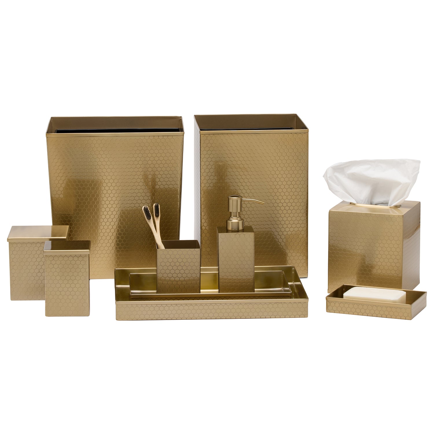 Temara Honeycomb Textured Stainless Steel Bathroom Accessories (Champa – Hudson & Vine