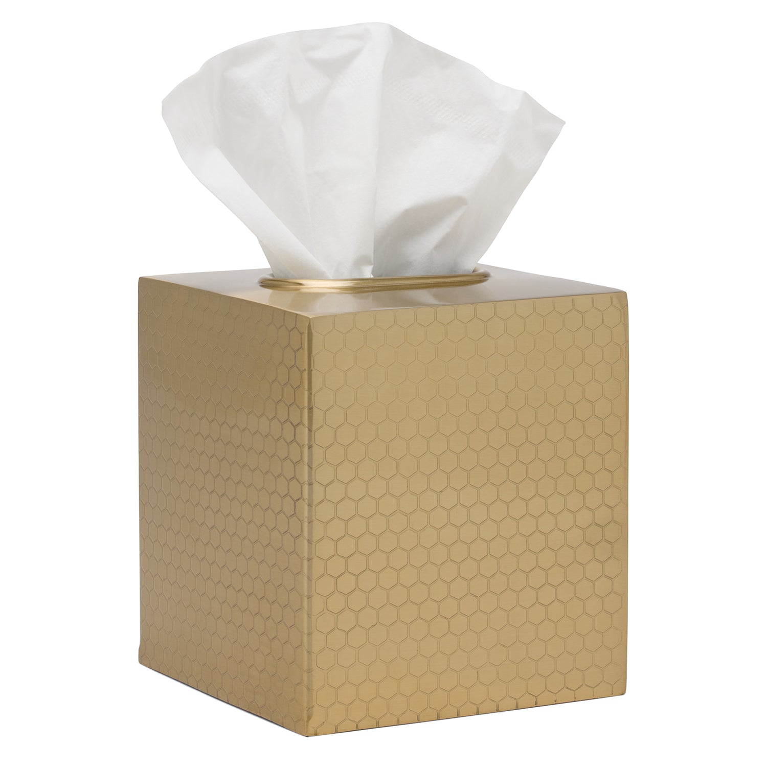 Temara Honeycomb Textured Stainless Steel Tissue Box Cover (Champagne – Hudson & Vine