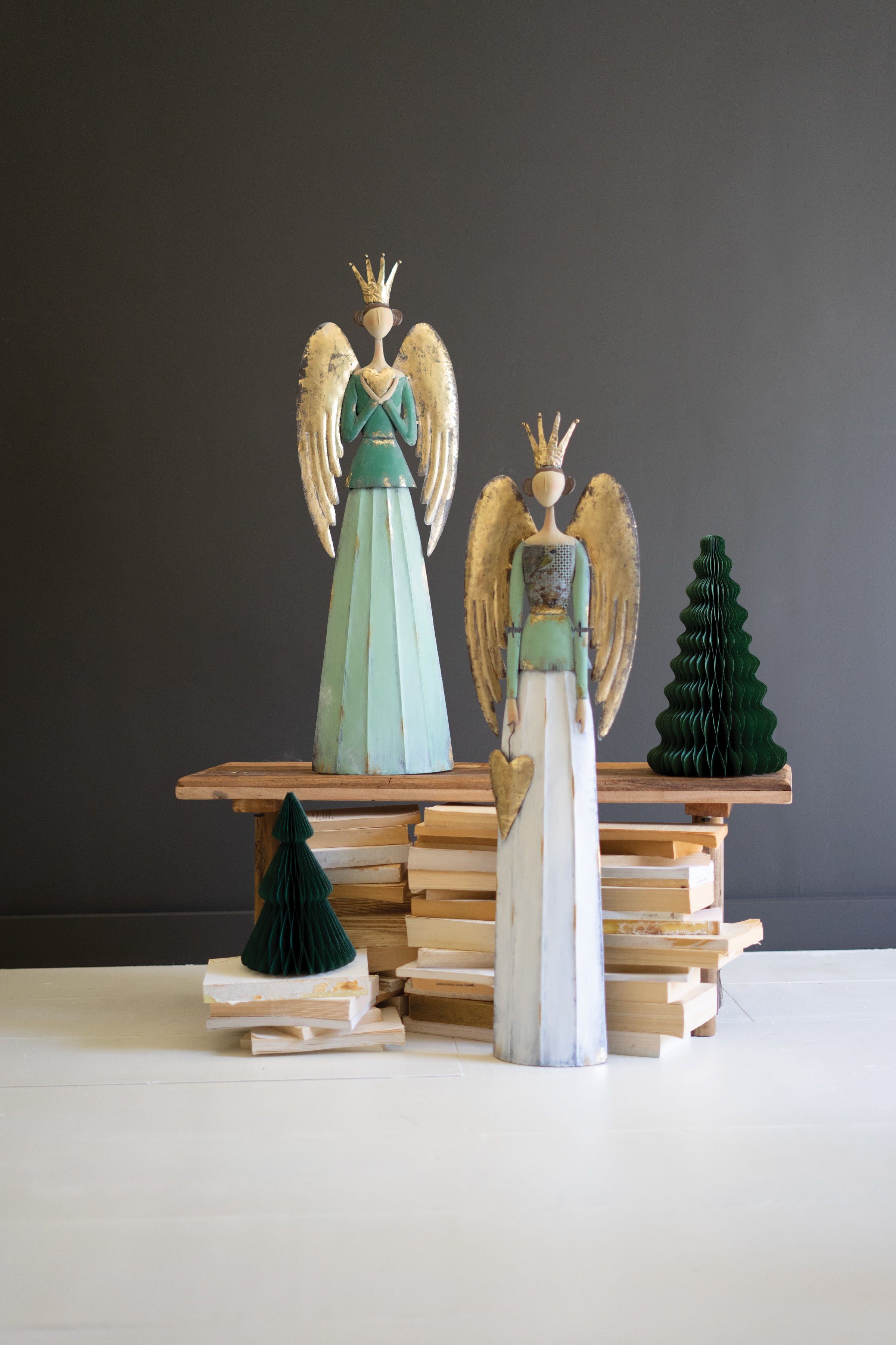 Set Of 2 Painted Metal Angels – Hudson & Vine