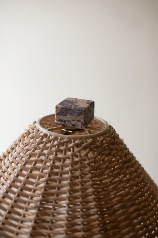 Floor Lamp with Red Marble Base and Rattan Shade – Hudson & Vine