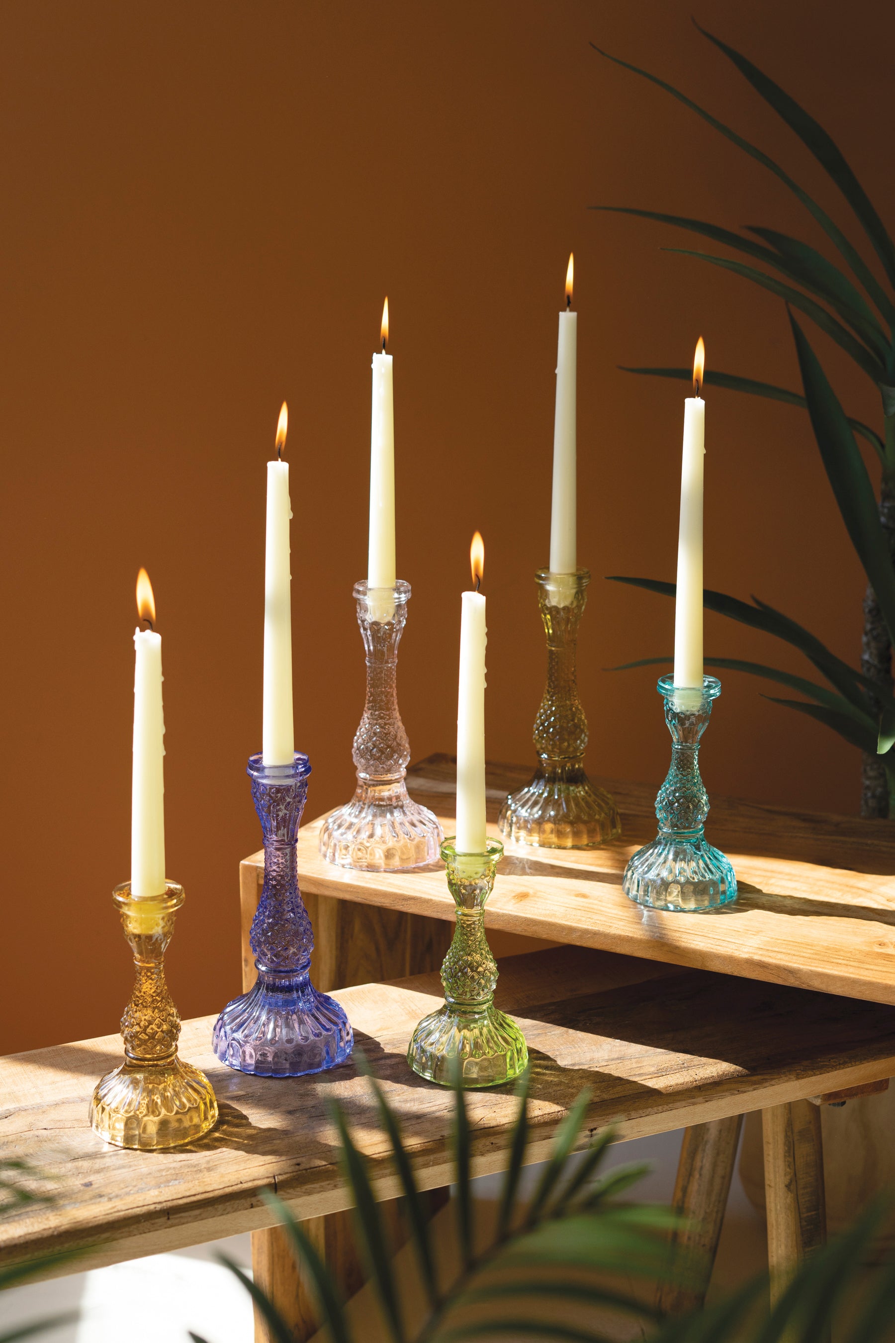 Set of 6 Glass Taper Candle Holders – Hudson & Vine