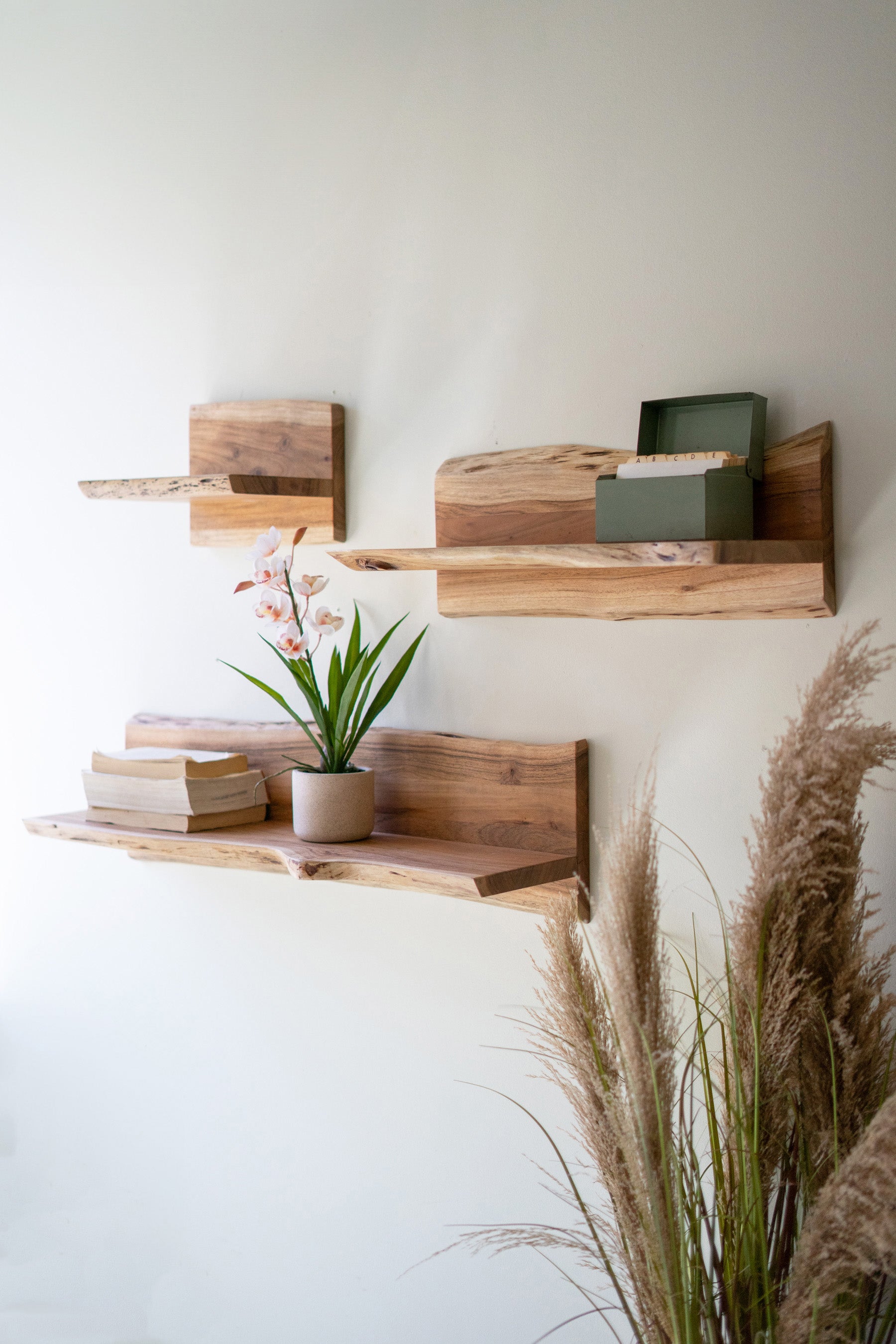 Set of 3 Acacia Wood Floating Wall Shelves – Hudson & Vine