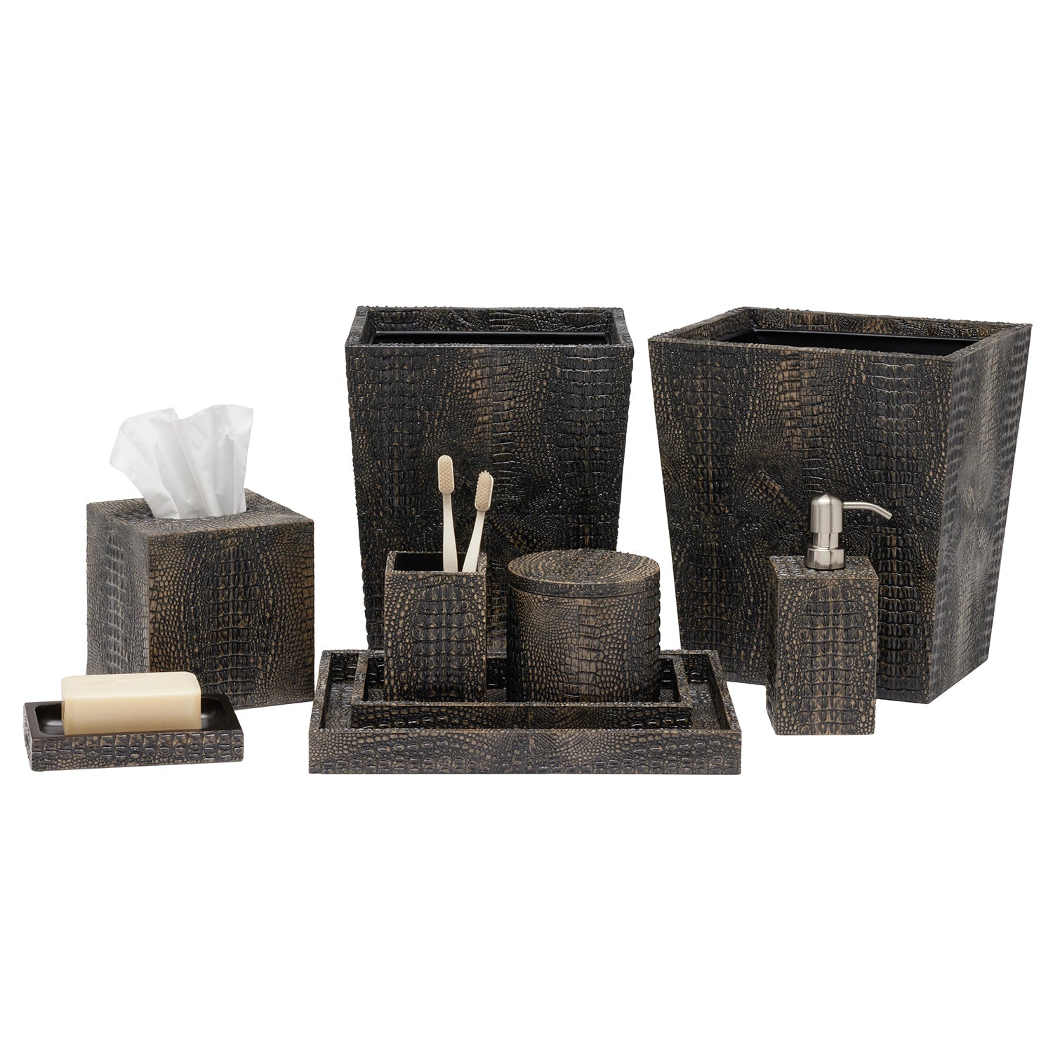 Hawen Faux Crocodile Bathroom Accessories (Dark Mushroom) – Hudson & Vine