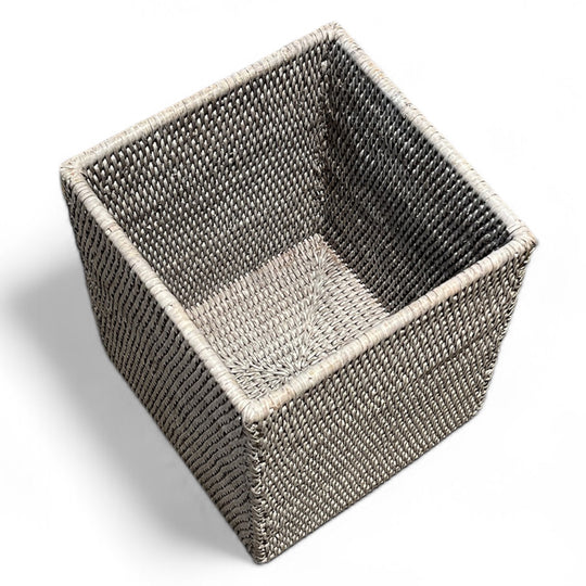 White Washed Rattan Waste Basket Square – Hudson & Vine