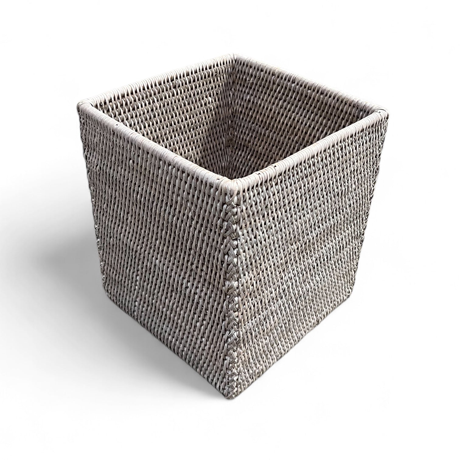 White Washed Rattan Waste Basket Square – Hudson & Vine