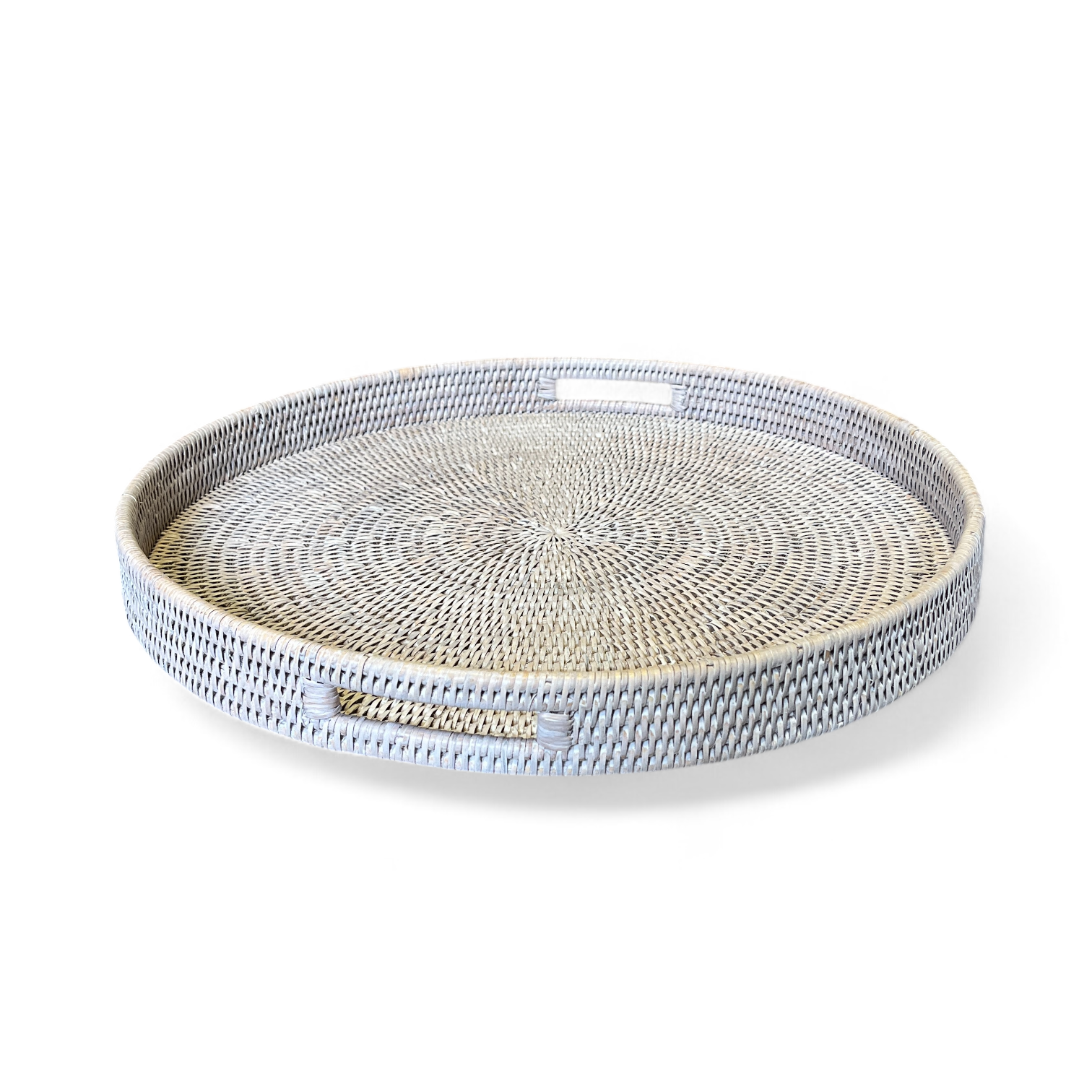 White Washed Rattan Tray w/ Handle Round 20" – Hudson & Vine