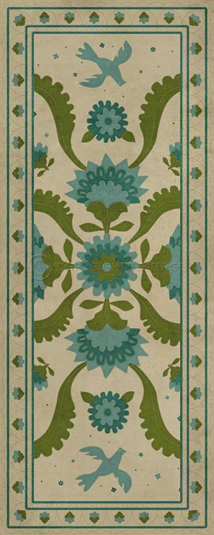 Vintage Vinyl Floorcloth Mat (Williamsburg - Applique - Azure Moss ...