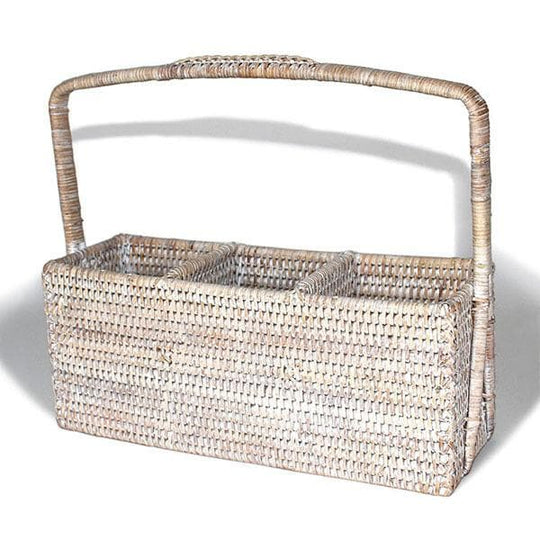 White Wash Rattan 3 Compartment Cutlery Caddy – Hudson & Vine