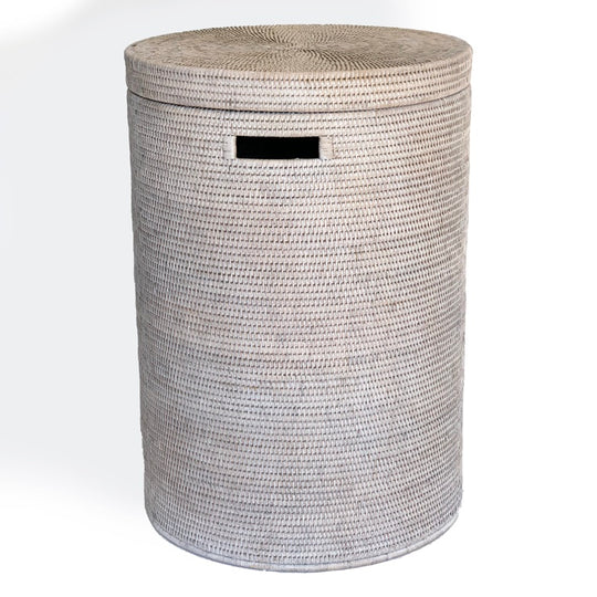 White Wash Rattan Large Round Laundry Hamper 26" – Hudson & Vine