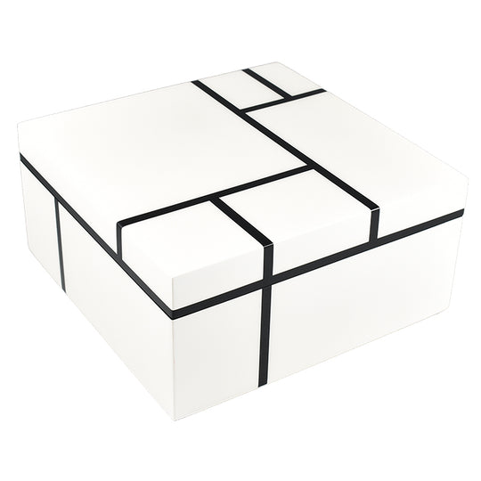 Lacquer Square Hinged Box 10x10 (White with Black Grid) – Hudson & Vine