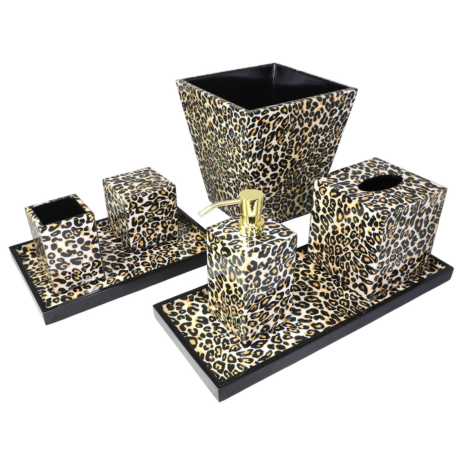 Leopard Fabric Inlay with Black Lacquer Bathroom Accessories – Hudson ...