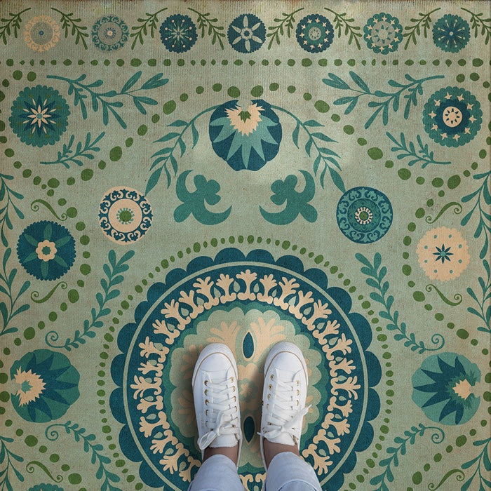 Vintage Vinyl Floorcloth Rug (Pattern 38 Boho Blue) – Hudson & Vine