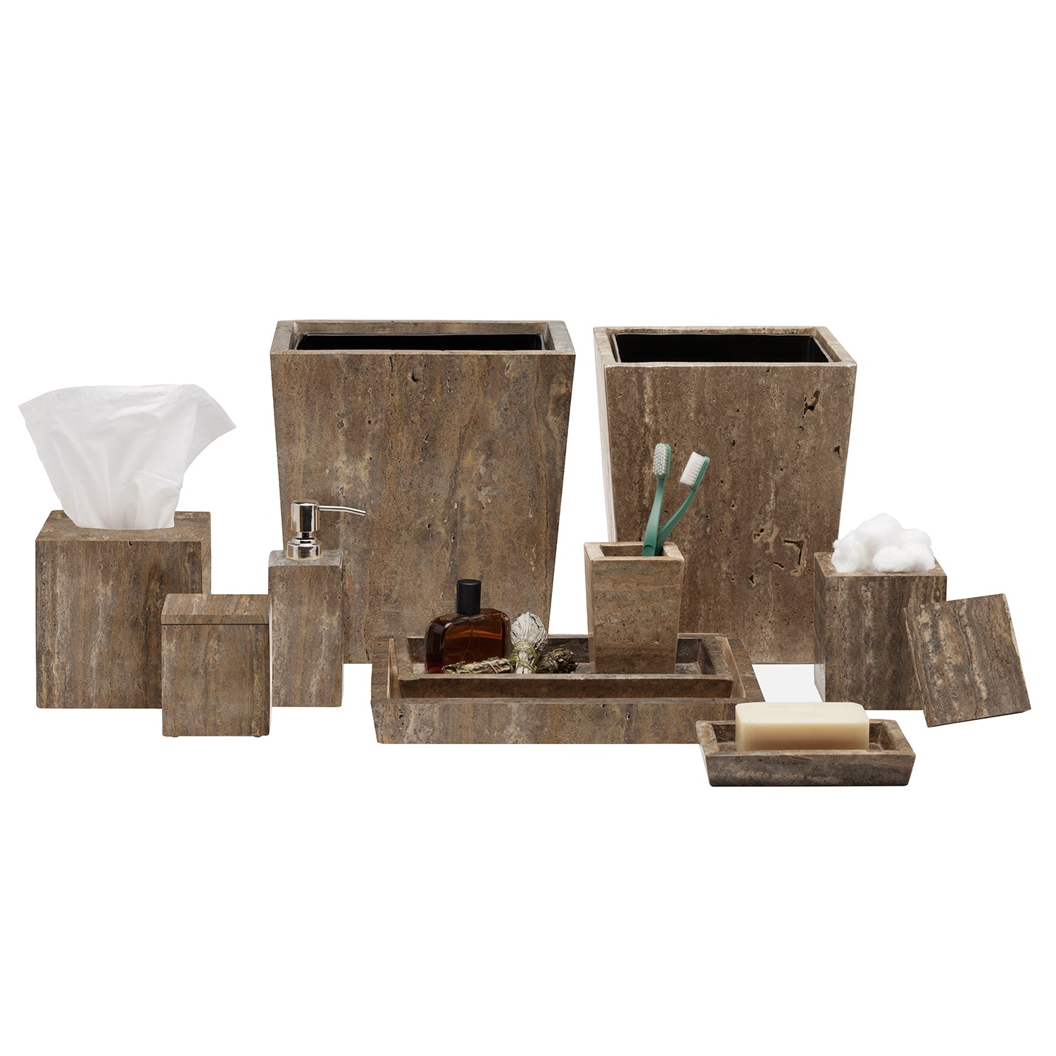Bowen Travertine/Resin Bathroom Accessories (Gray) – Hudson & Vine